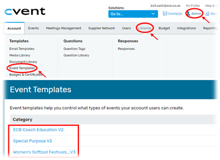 CVENT; Using template libraries – Coach Education